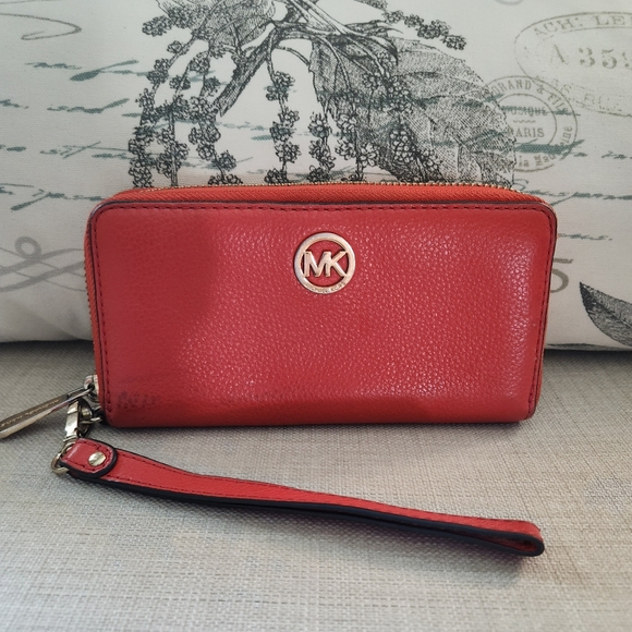 Michael Kors | Bags | Michael Kors Fulton Wallet Sienna Orange Pebbled ...